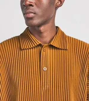 Issey Miyake Pleated Polo Shirt - Brown