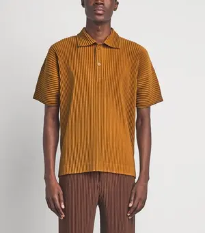 Issey Miyake Pleated Polo Shirt - Brown