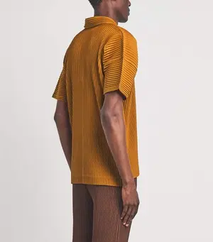 Issey Miyake Pleated Polo Shirt - Brown