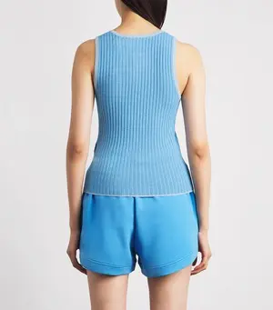 Varley Ribbed Striped Knit Tank Top - Blue