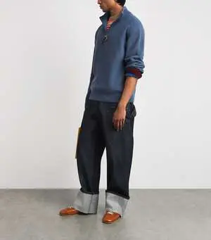JW Anderson Wool-cotton Half-zip Sweater With Horn-effect Zipper - Blue