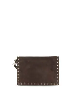 Valentino Garavani Medium Rockstud Clutch In Suede - Brown