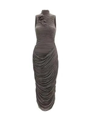 Magda Butrym Draped High-neck Midi Dress - Gray