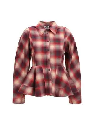 GANNI Peplum Flannel Shirt - Multicolor