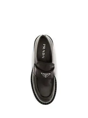 Prada Brushed Leather Loafers With Triangle Logo