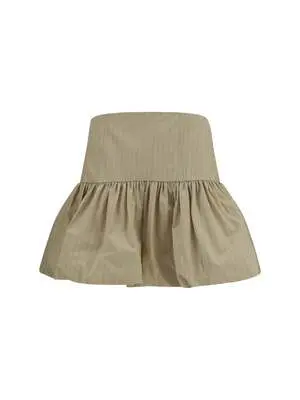 GANNI Ruffled Mini Skirt With Striped Waistband - Cream