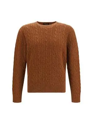 Loro Piana Treccia Crew Neck Sweater In Baby Cashmere - Brown