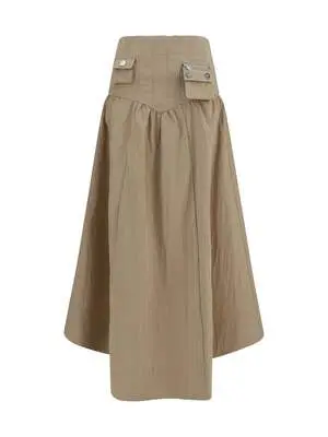 GANNI Corset-detail And Ruched Midi Skirt - Cream