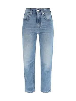 Brunello Cucinelli Retro Denim Pants With Monili - Blue