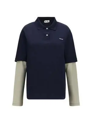 Miu Miu Striped Sleeve Polo Sweater - Blue