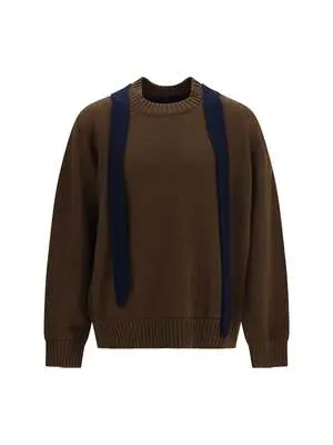 Sacai Wool Knit Cardigan With Integrated Scarf - Brown