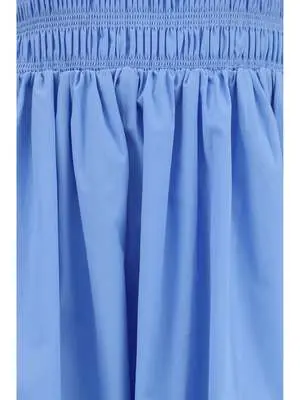 GANNI Poplin Maxi Dress With Ruched Bodice And Logo Detail - Blue