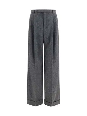 Valentino Garavani Tailored Wool And Silk-blend Wide-leg Pants - Gray