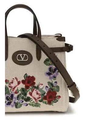 Valentino Garavani Antibes Mini Handbag In Embroidered Linen - Cream
