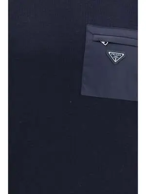 Prada Virgin Wool Crew Neck Sweater With Chest Pocket
