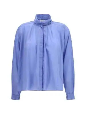 FORTE_FORTE Pleated High-neck Blouse - Blue