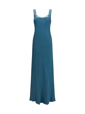 FORTE_FORTE Satin Maxi Dress With Lace Trim - Blue