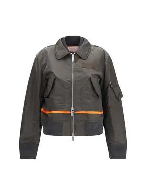 Sacai Double-zip Nylon Bomber Jacket - Green