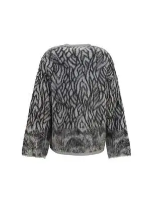 FORTE_FORTE Brushed Cardigan With Heron Feather Motif - Gray