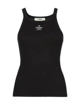 Fendi Free Slim-fit Sleeveless Ribbed Tank With Embroidered Rome Logo - Nero