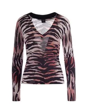 Pinko Tiger Print Long Sleeve V-neck Top - Multi.nero/beige