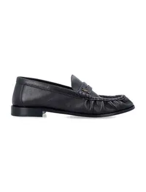 Saint Laurent Cassandre Calfskin Loafers With Moccasin Toe And Brass Detail - Nero