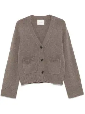 LISA YANG Cashmere V-neck Sweater With Button Front And Patch Pockets