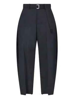 Sacai Tailored Wool-blend Trousers With Belt Detail - Black