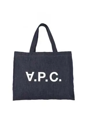 A.p.c. Cotton Canvas Tote Bag With Logo Detail - Blue