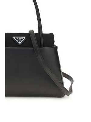 Prada Calfskin Leather Top Handle Bag With Triangle Logo