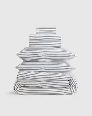 Quince Bamboo Stripe Deluxe Bedding Bundle Double Stripe Nightfall