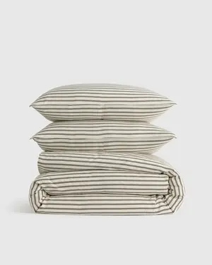 Quince Bamboo Stripe Duvet Cover Set Double Stripe Espresso