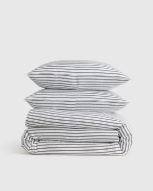 Quince Bamboo Stripe Duvet Cover Set - Double Stripe Nightfall