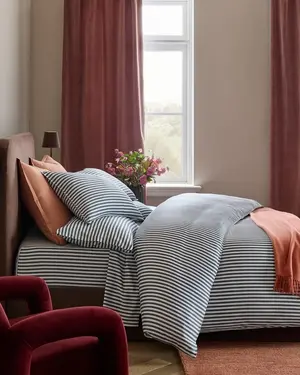 Quince Bamboo Stripe Duvet Cover Set - Tailored Stripe Nightfall