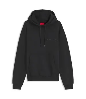 Hugo Cotton Hoodie With Spaced Logo And Back Graphic - Black