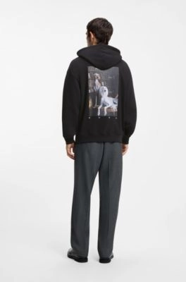 Hugo Cotton Hoodie With Spaced Logo And Back Graphic