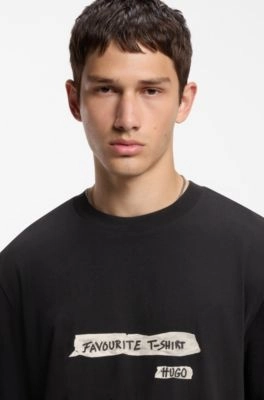 Hugo Cotton-jersey T-shirt With Graphic Print - Black