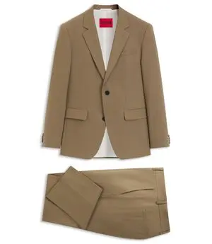 Hugo Two-piece Slim-fit Suit In A Stretch Wool Blend - Beige