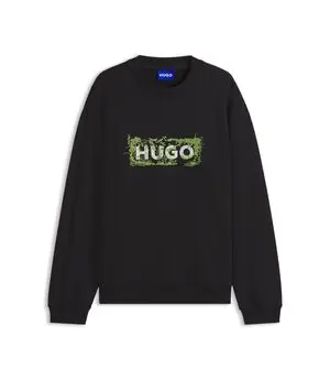 Hugo Cotton-terry Sweatshirt With Logo Print And Embroidery - Black
