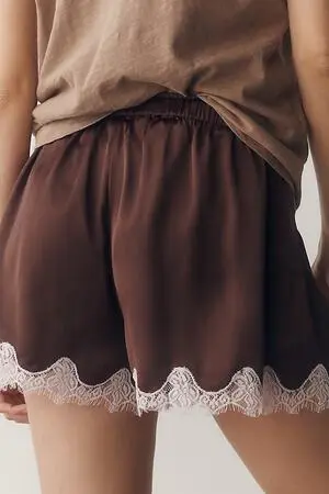 LYREBIRD Silken Lace-trim Shorts - Chocolate