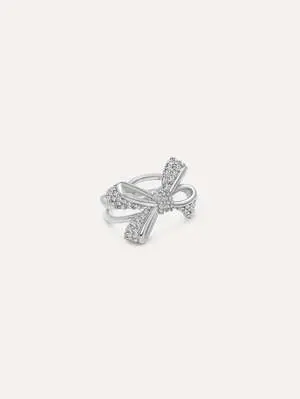 Oscar De La Renta Crystal Pav Bow Ring - Silver