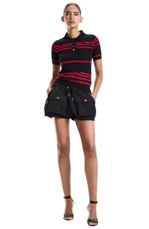 Cynthia Rowley Ziggy Cropped Knit Polo - Black