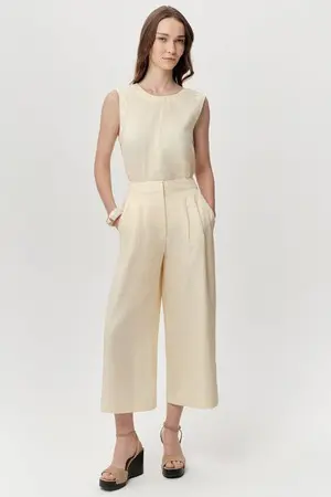 EXQUISE Owen Pocket Zipper Culotte Linen Pants - Yellow