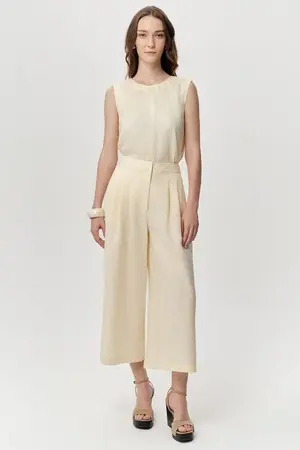 EXQUISE Owen Pocket Zipper Culotte Linen Pants - Yellow