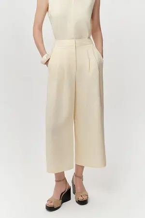 EXQUISE Owen Pocket Zipper Culotte Linen Pants - Yellow