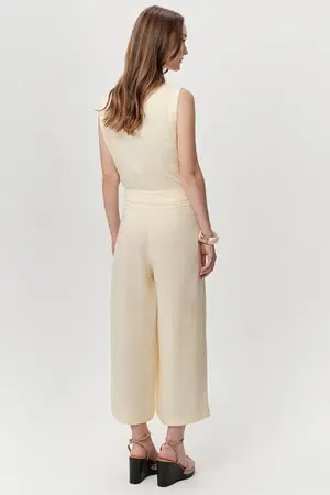 EXQUISE Owen Pocket Zipper Culotte Linen Pants - Yellow