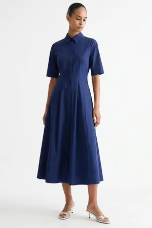 EXQUISE Darcel Short Sleeve Buttoned Midi Dress