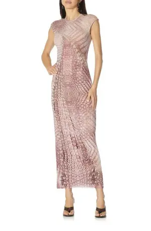 AFRM Mylo Print Mesh Maxi Dress - Cappucino Croc