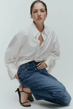 H&m High-waist Barrel-leg Ankle Jeans