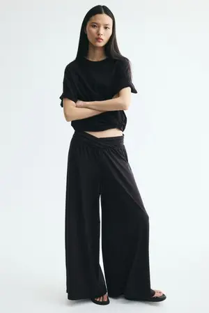 H&M Draped Pull-on Wide-leg Pants - Black